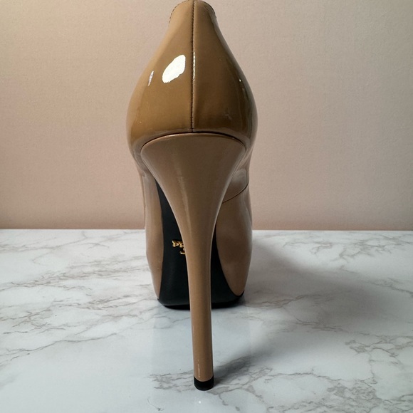 Prada | Shoes | Authentic Prada Tan Stiletto Heels With Gold Bee Detail ...